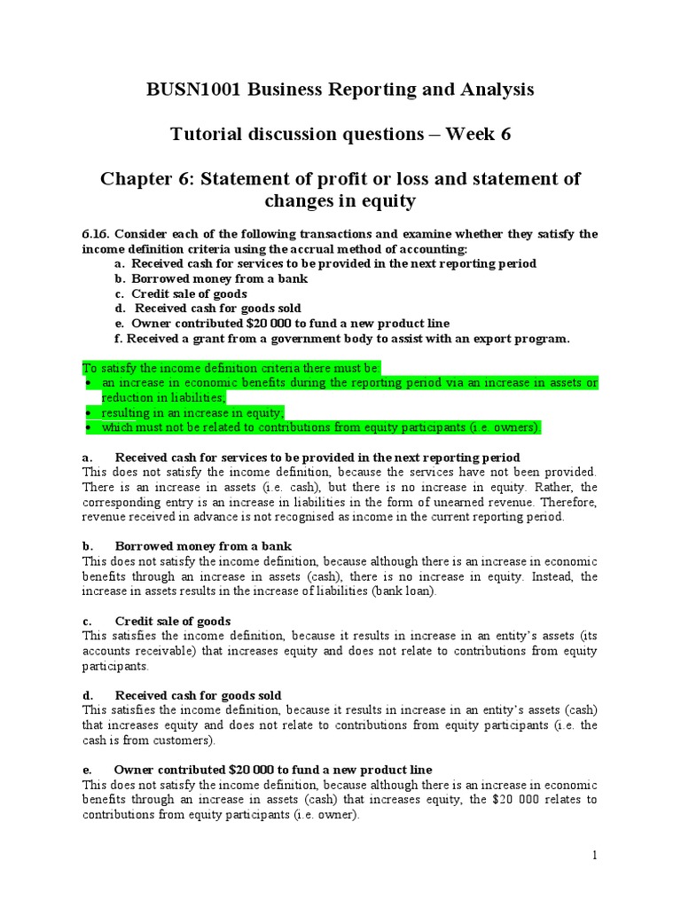 BUSN1001 Tutorial Discussion Questions Week 6 - With Answers | PDF | Depreciation | Equity (Finance)