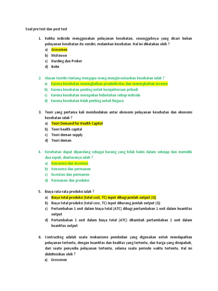 Soal Pre Test Dan Post Test | PDF