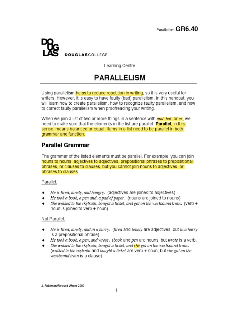 Parallelism: Parallel Grammar | PDF | Adjective | Noun