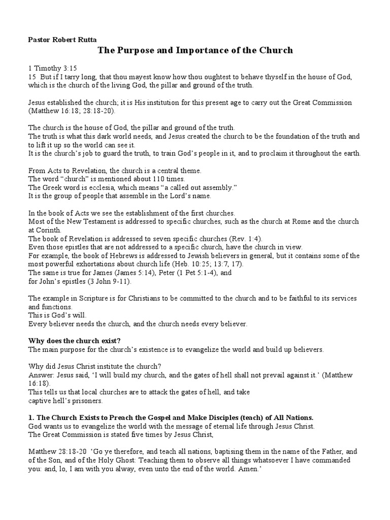 The Purpose and Importance of The Church | PDF | Christian Church ...