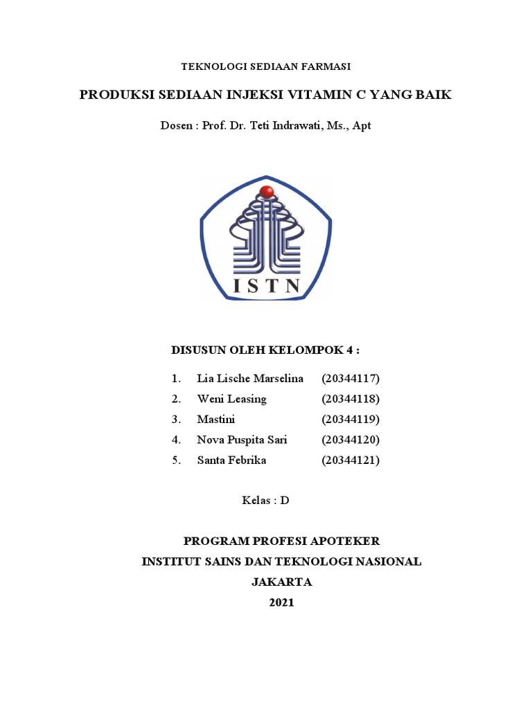 Kel 4 Produksi Sediaan Injeksi Vitamin C Yang Baik | PDF | Bisnis