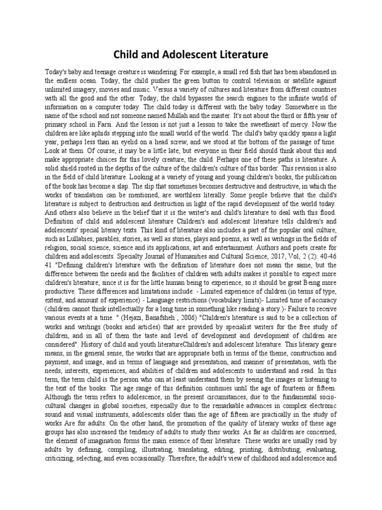 Understanding Child and Adolescent Literature | PDF | Adolescence ...