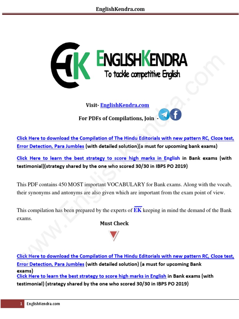 450 Most Imp Vocab For Bank Exams 2021 | PDF | Language Arts & Discipline