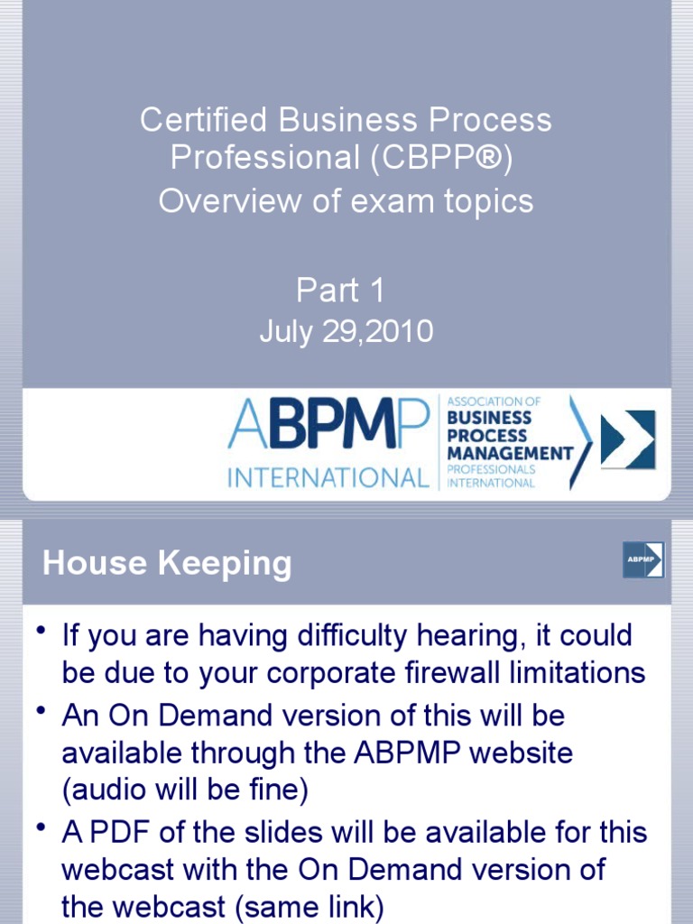 Certified Business Process Professional (CBPP®) Overview of Exam Topics | PDF | Business Process ...