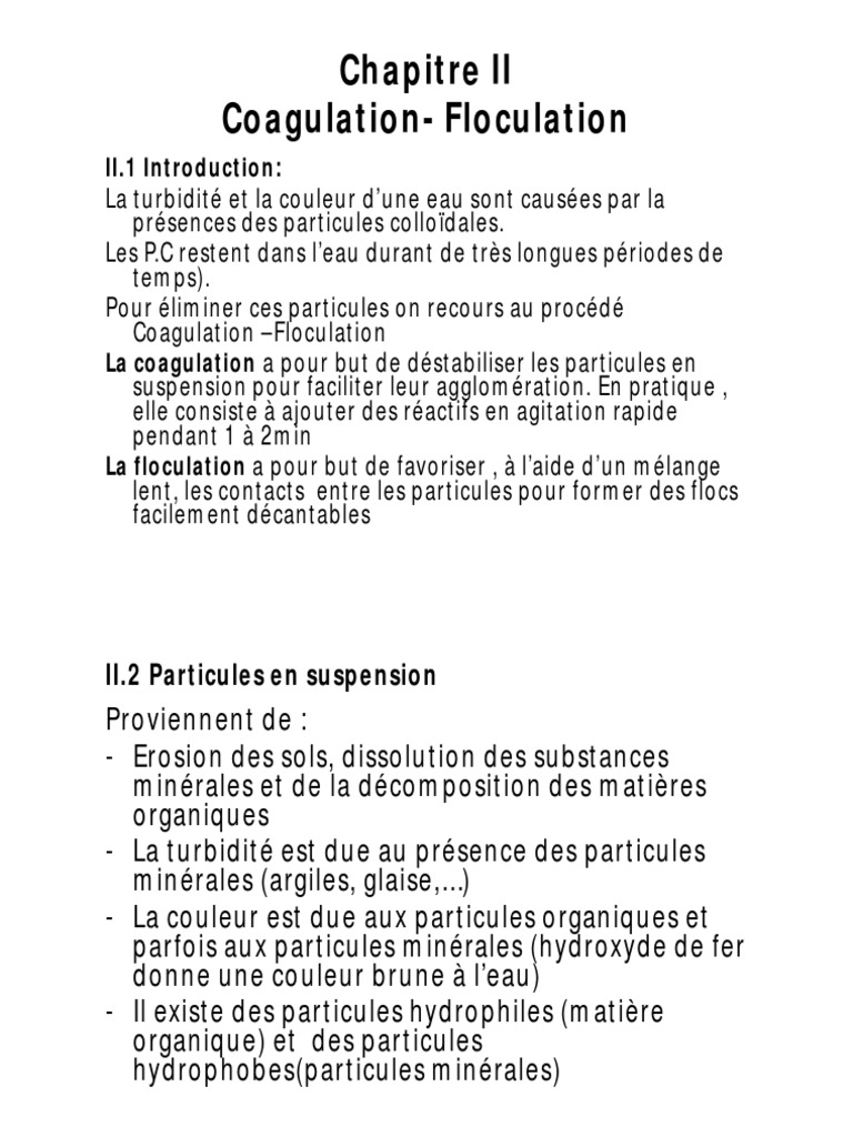 Chapitre II - COAGULATION - FLOCULATION | PDF | Colloïde | Argile