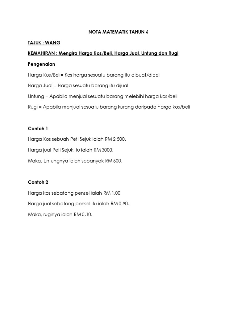 NOTA Wang t6 & Latihan | PDF