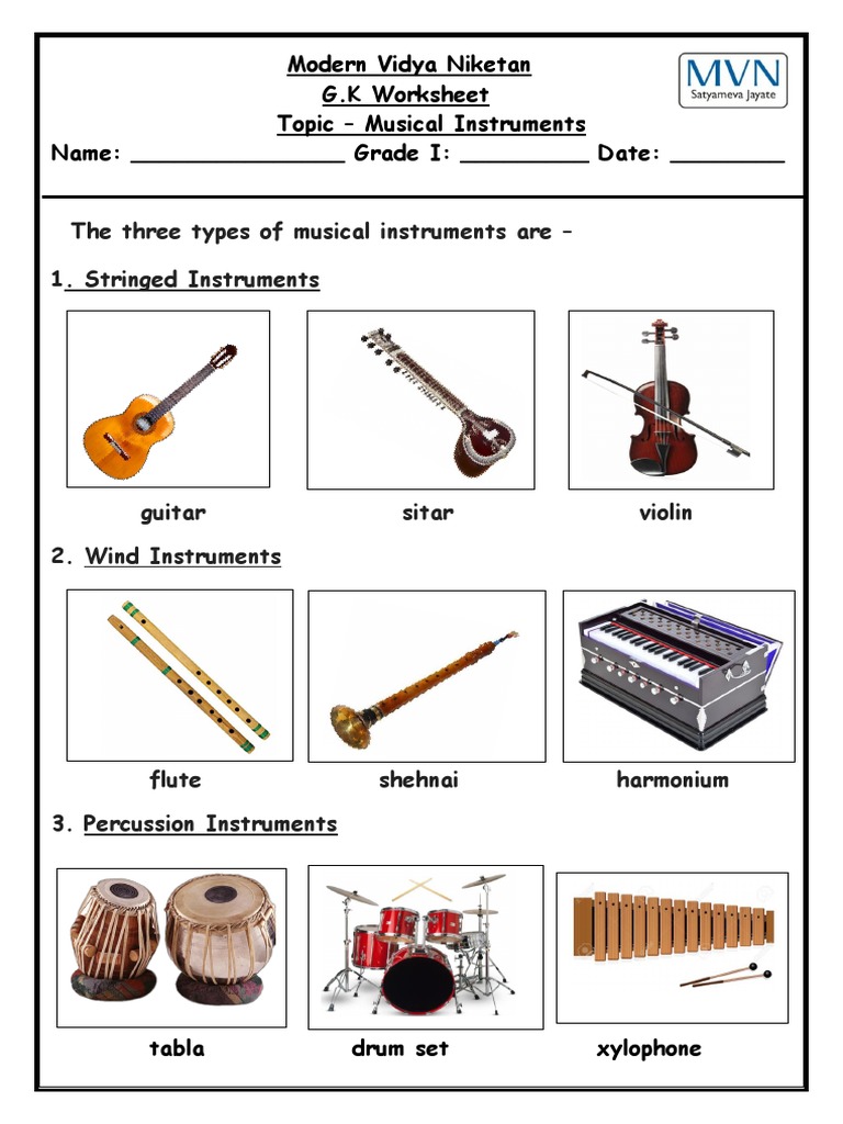 Musical Instruments Worksheet for Grade 1 | PDF | Art | Science ...