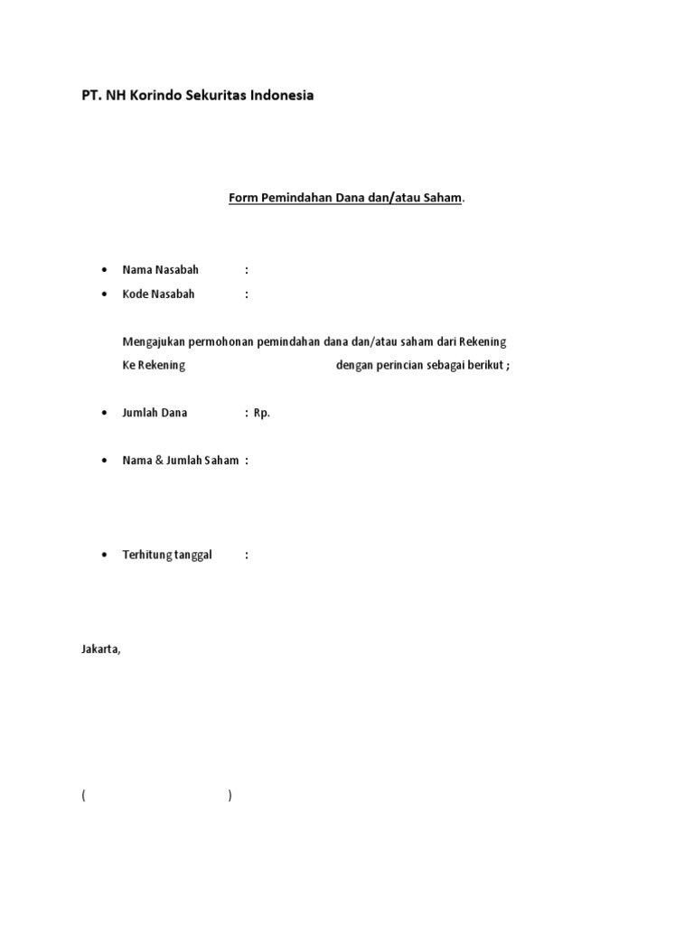 Form Pemindahan Dana Dan Atau Saham | PDF
