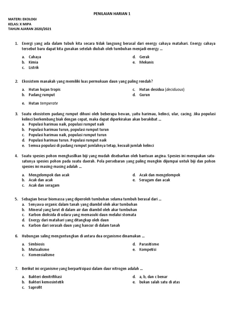 Soal Biologi Kls X | PDF