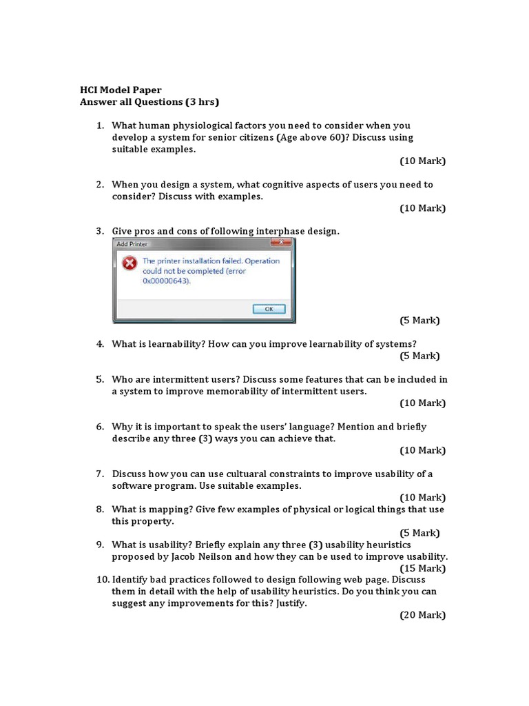 HCI Model Paper Answer All Questions (3 HRS) | PDF