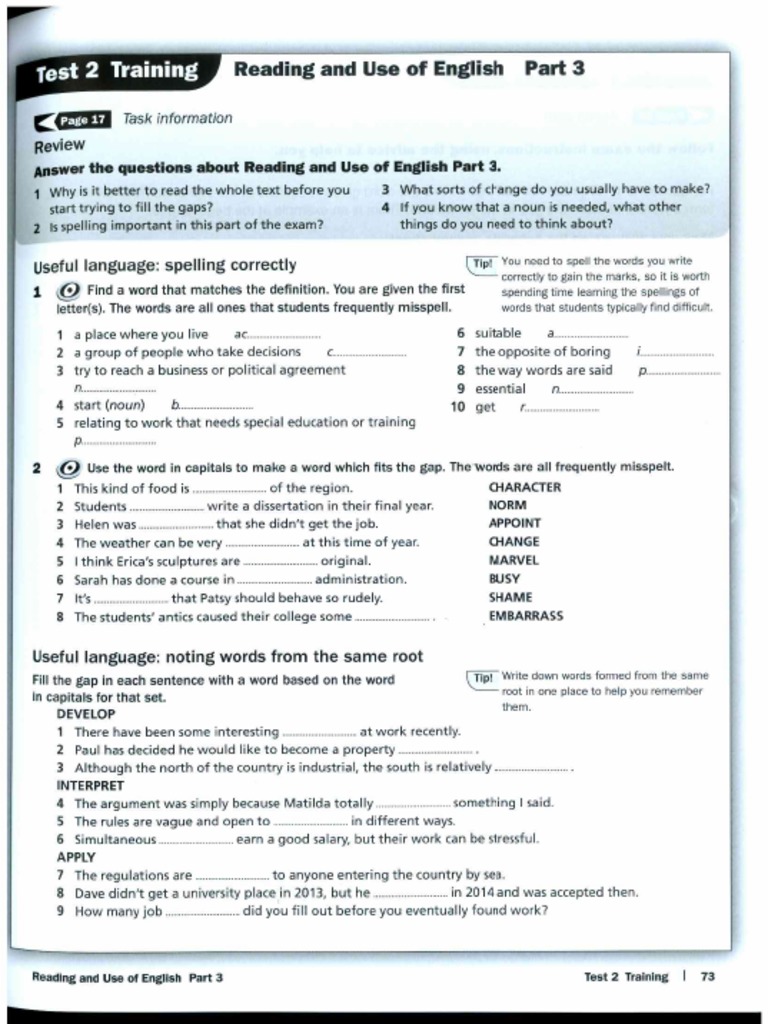 CAE-Advanced-trainer - Test 2 Part 3 - 4 p.73-76 Q | PDF