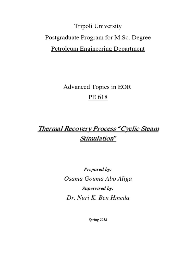 Cyclic Steam Stimulation in EOR | PDF | Enhanced Oil Recovery ...