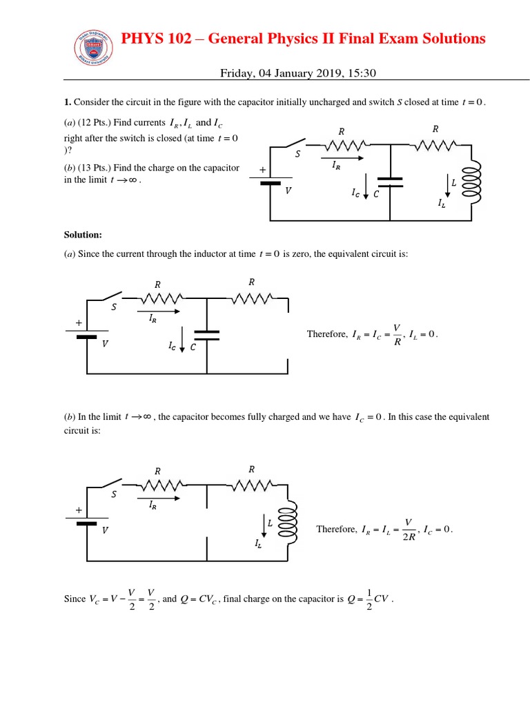 PHYS 102 - General Physics II Final Exam Solutions: Friday, 04 January ...