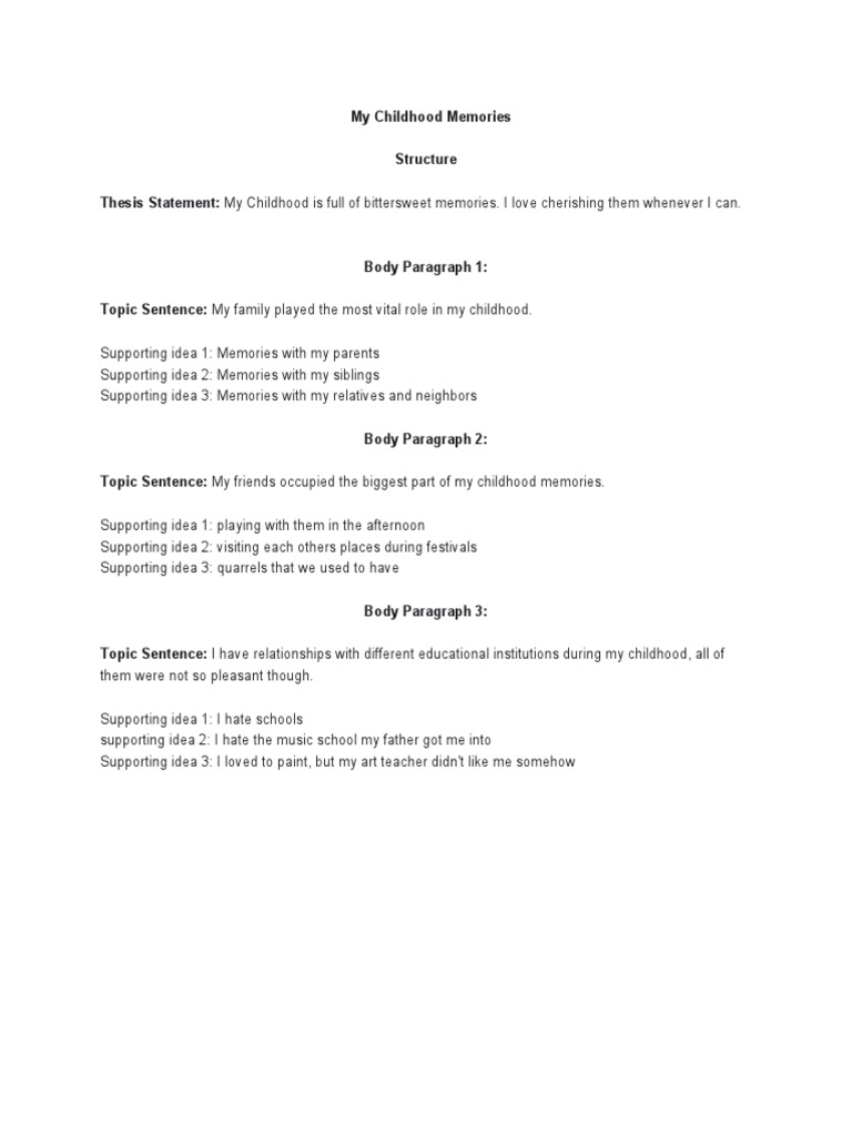 My Childhood Memories - Essay Structure | PDF