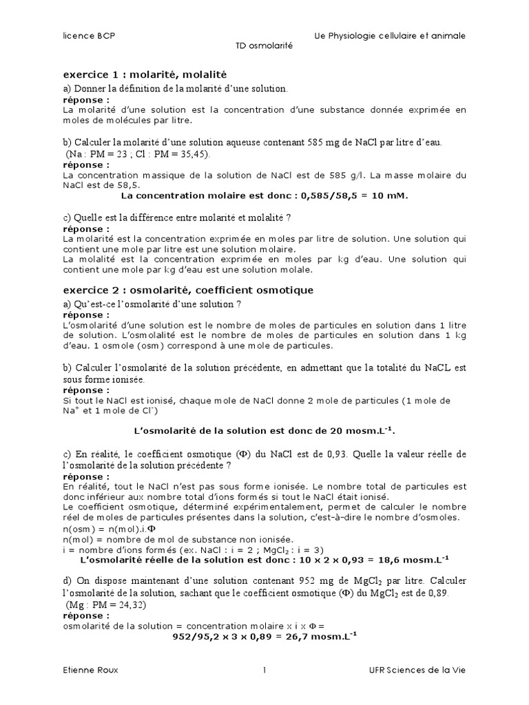 Molarité Normalité | Download Free PDF | Osmose | Concentration molaire