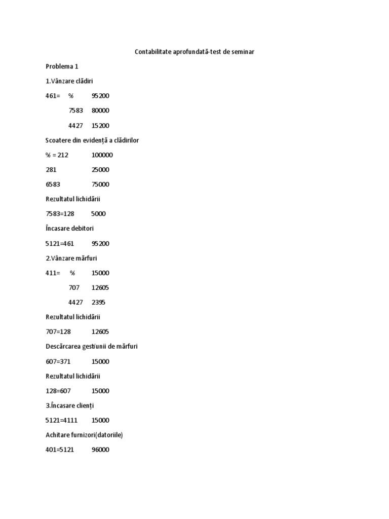 Contabilitate Aprofundată-Test de Seminar | PDF