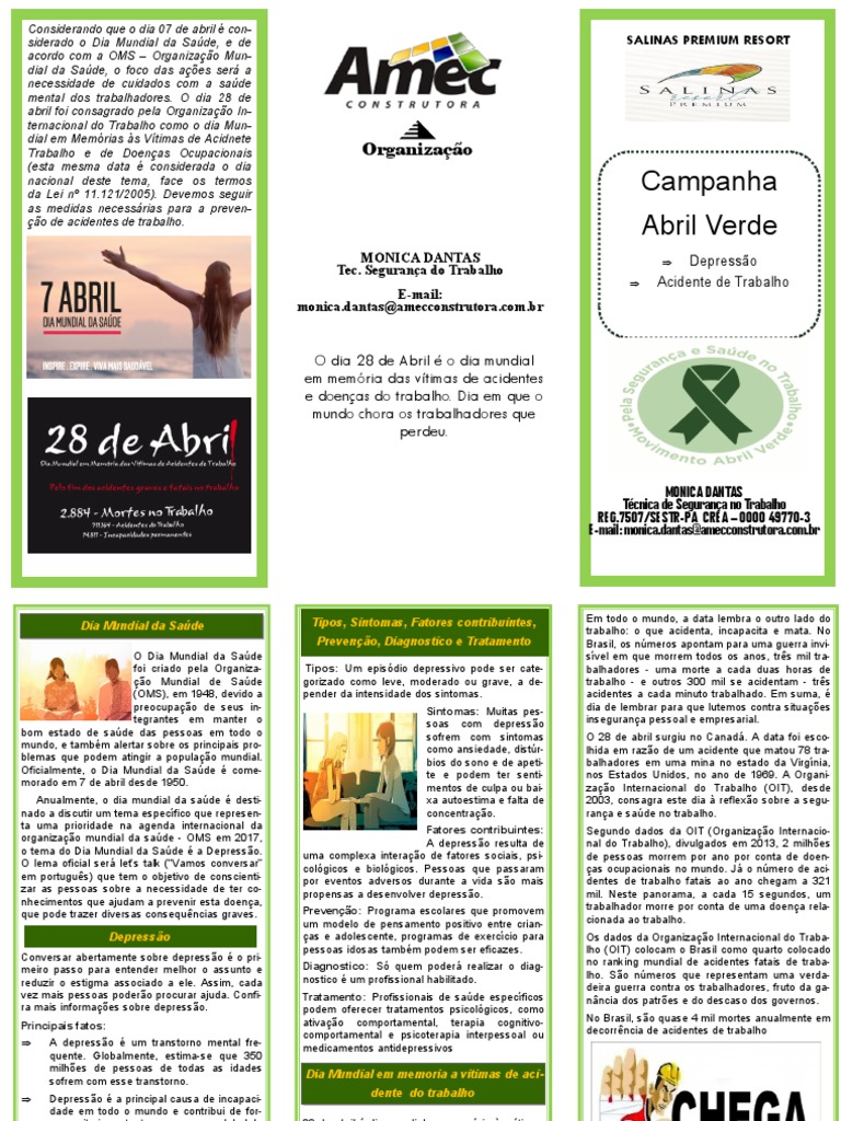 Folder Da Campanha - Abril Verde | PDF | Depressão | Psicologia Anormal