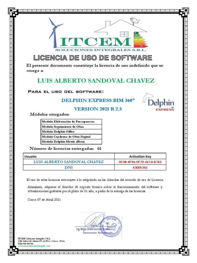 Certificado de Uso de Licencia 2021 R25 Luis Alberto Sandoval Chavez | PDF