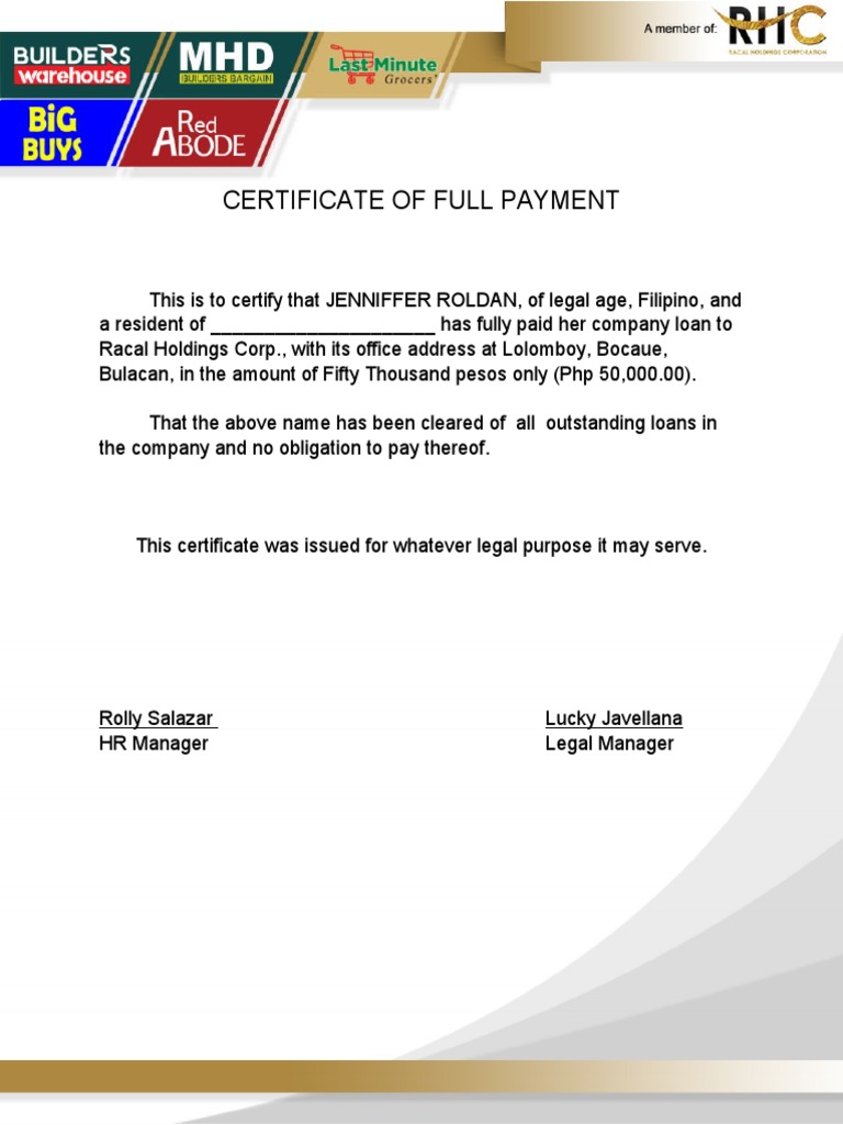 Certificate of Full Payment | PDF