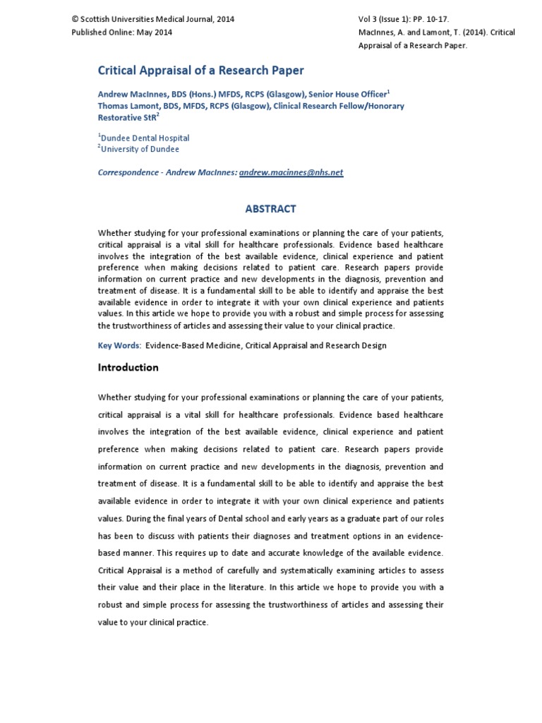 Article Critical Appraisal | PDF | Evidence Based Medicine | Randomized ...