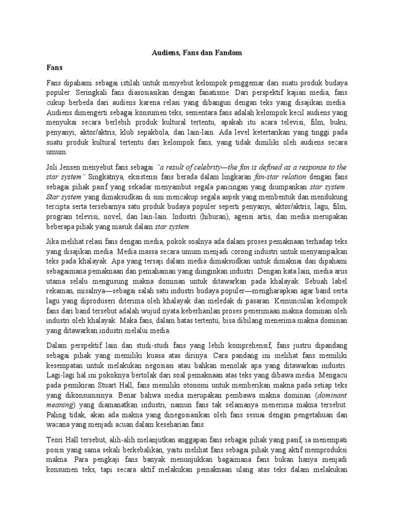 Audiens, Fans Dan Fandom | PDF | Ilmu Sosial