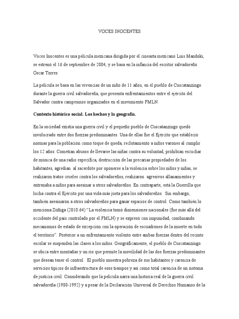 Voces Inocentes Guerra civil en El Salvador a través de los ojos de un ...