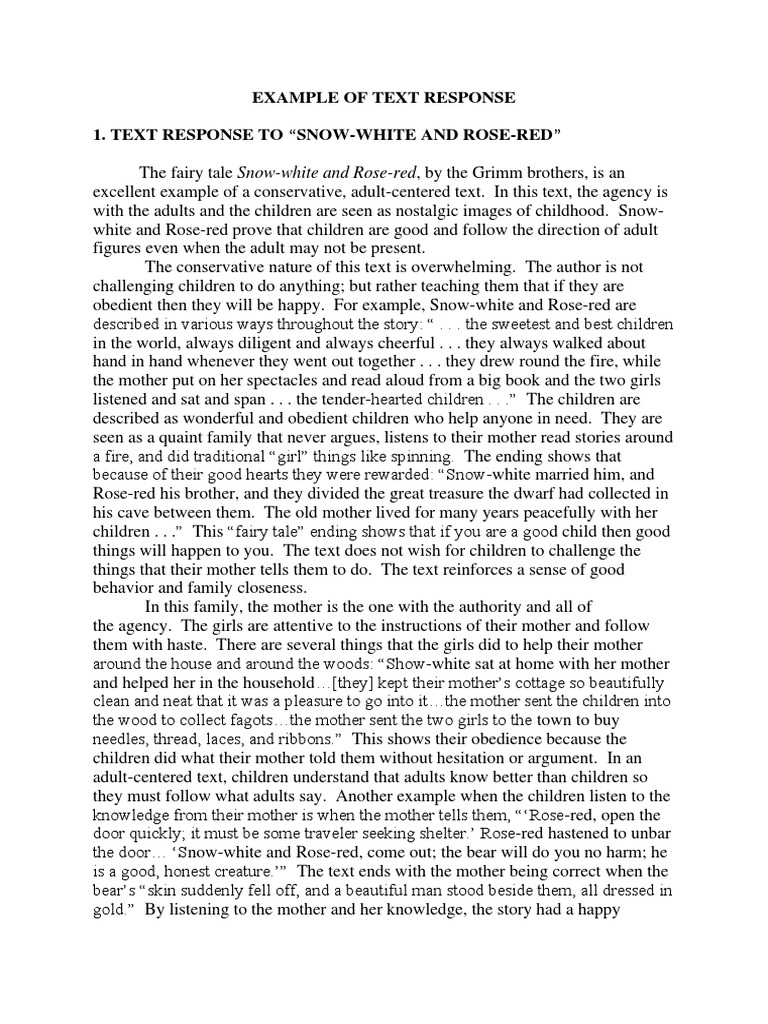 Example of Text Response 1 - 2 | PDF | Hansel And Gretel