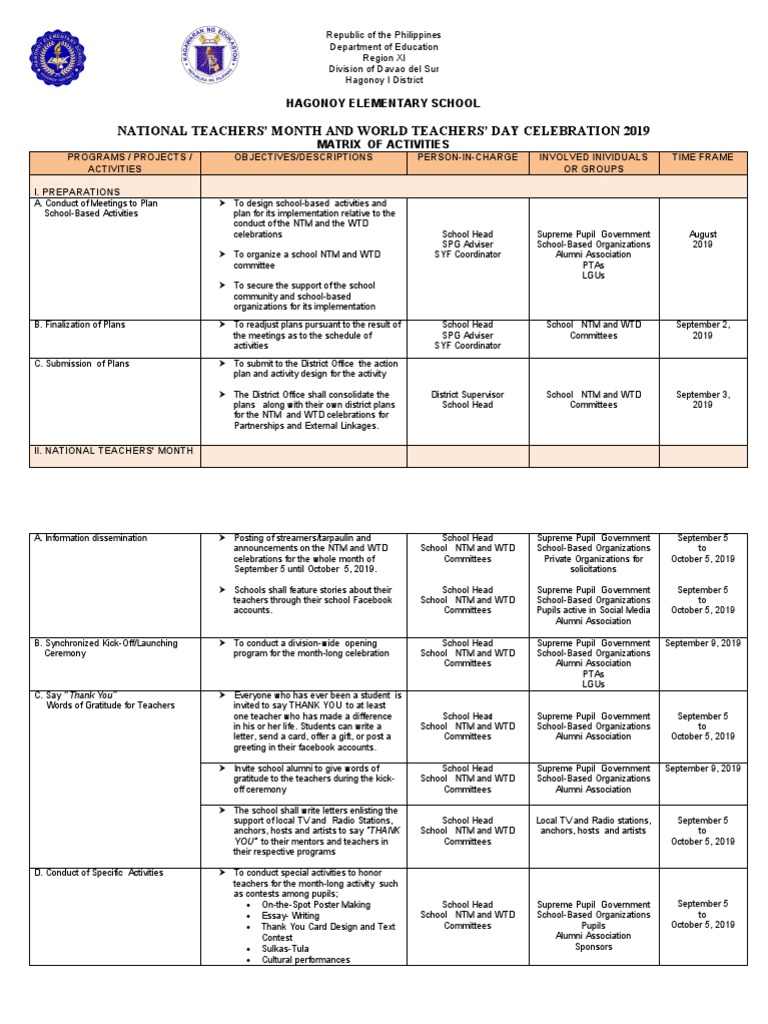 Activity Design Teachers 2019 | PDF