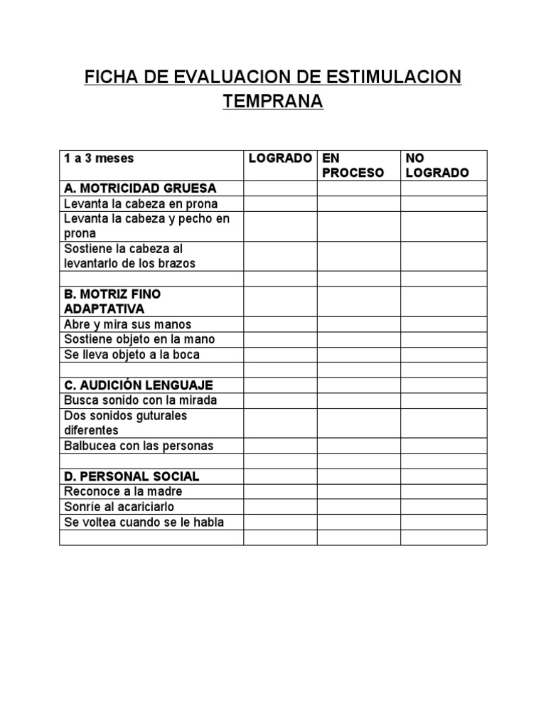 Ficha de Evaluacion de Estimulacion Temprana | PDF | Mano