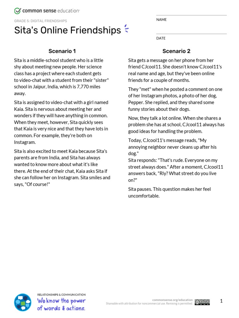 Grade 5 - Digital Friendships - Sita's Online Friendships Student ...