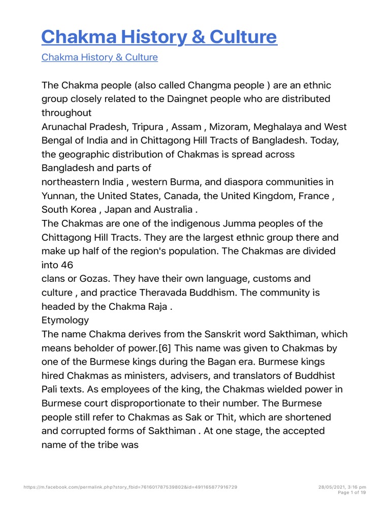 The Chakmas The Chakma People - Chakma History Culture Facebook | PDF ...