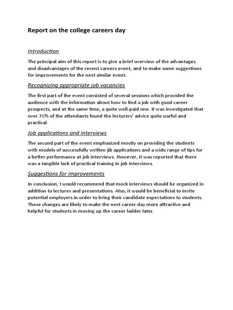 Report On The College Careers Day | PDF
