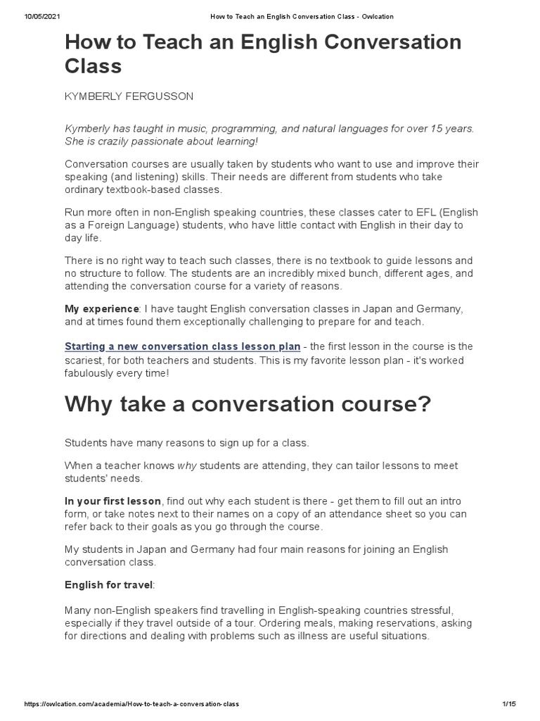 How To Teach An English Conversation Class - Owlcation | PDF | English ...