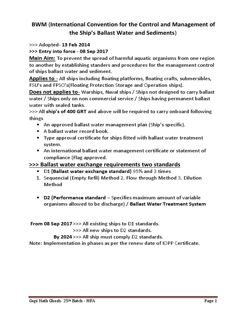 BWM (International Convention For The Control and Management of The ...