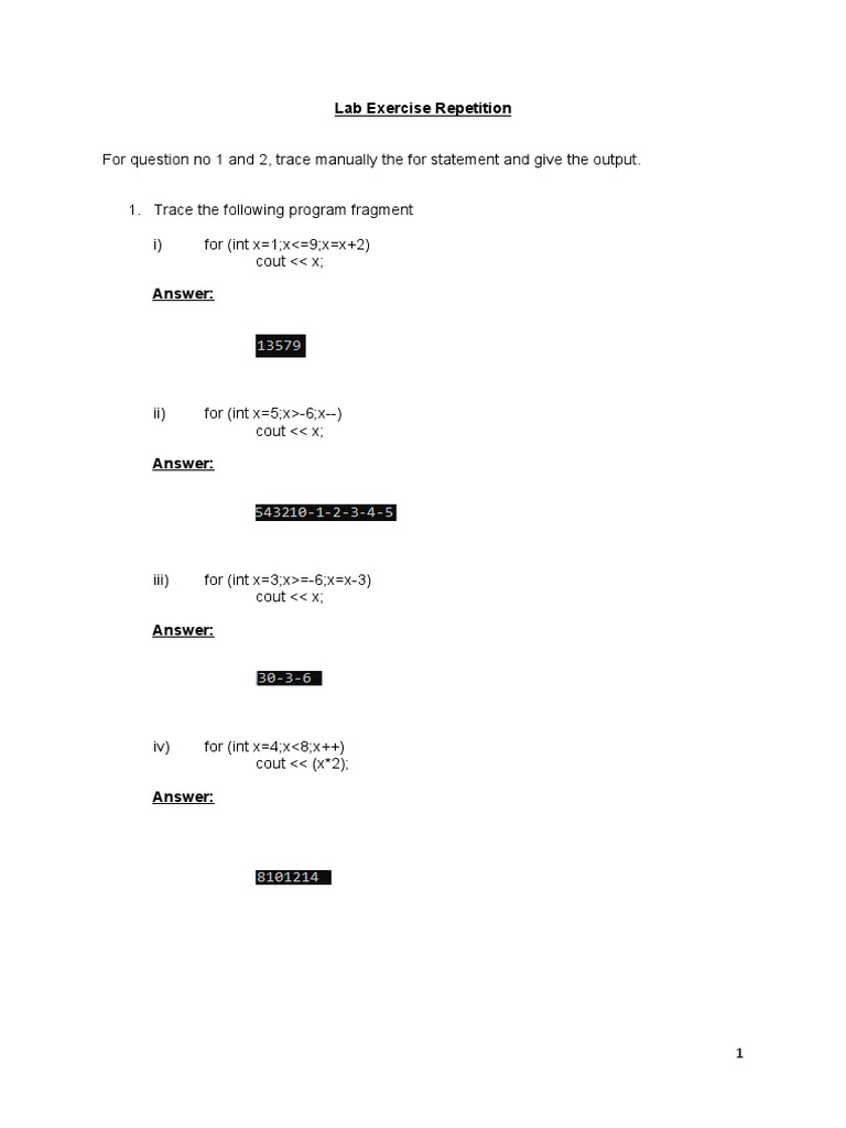 Lab Exercise Repetition For Loops And While Loops | PDF