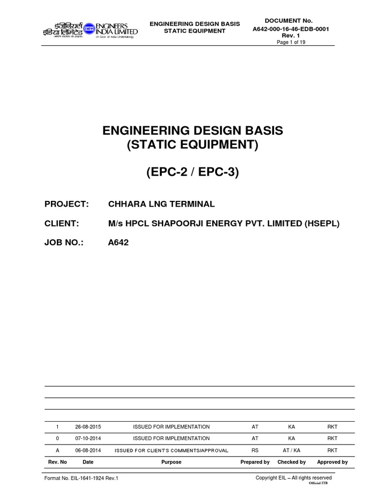 Engineering Design Basis (Static Equipment) (EPC-2 / EPC-3) | PDF ...