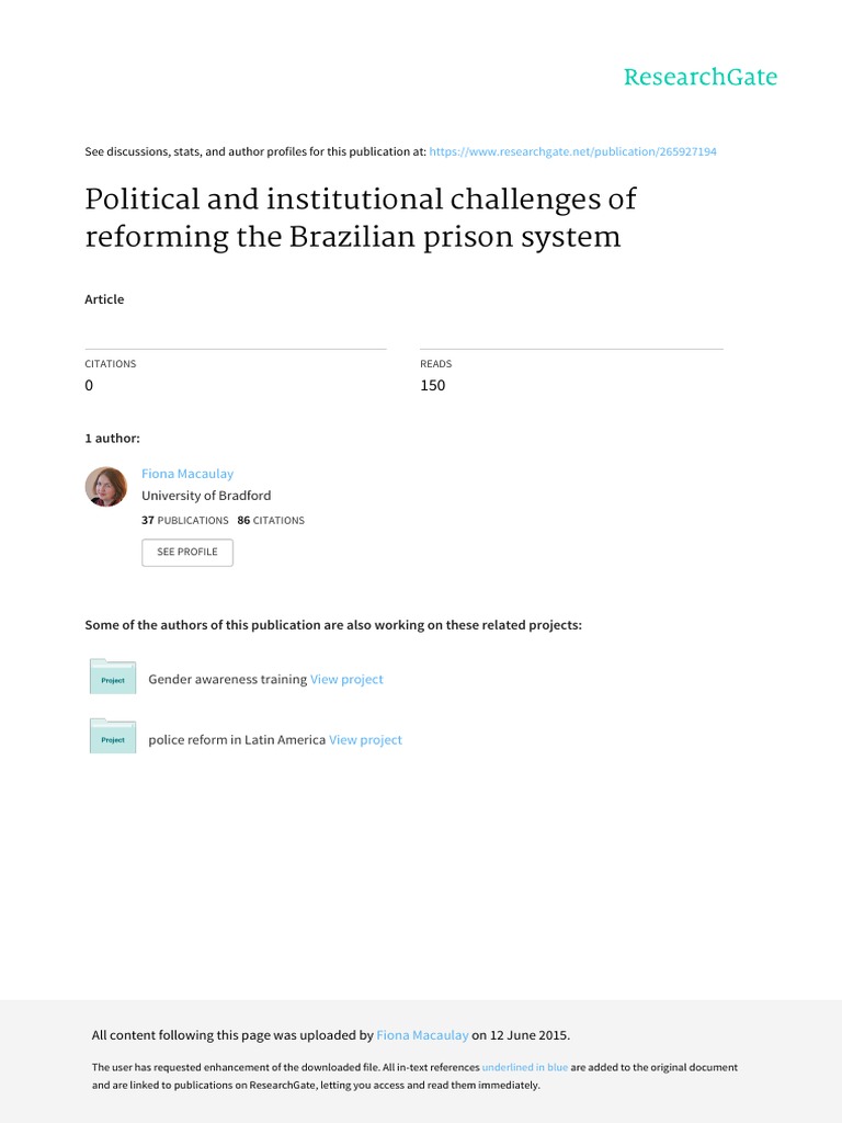 Reforming Brazil's Prison System Challenges | PDF | Remand (Detention ...