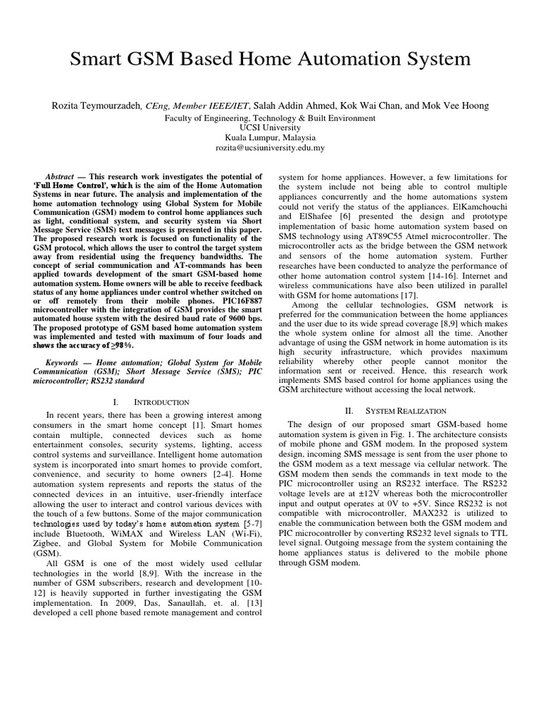 Smart GSM Based Home Automation | PDF | Data Transmission | Electrical ...