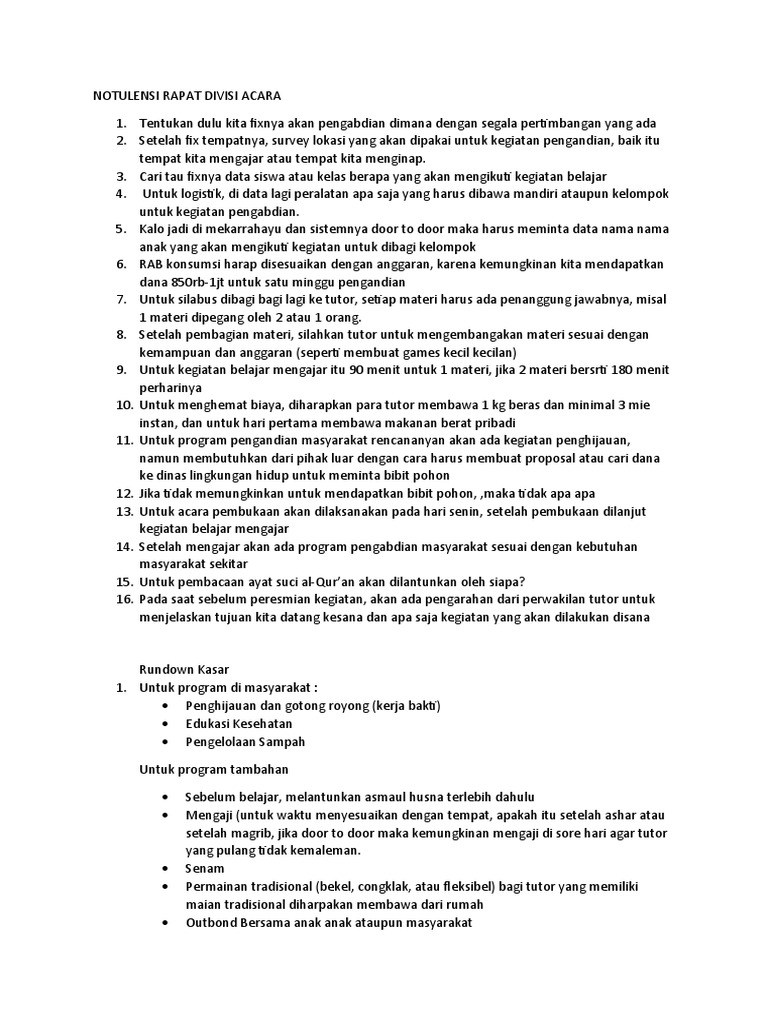 Notulensi Rapat Divisi Acara | PDF