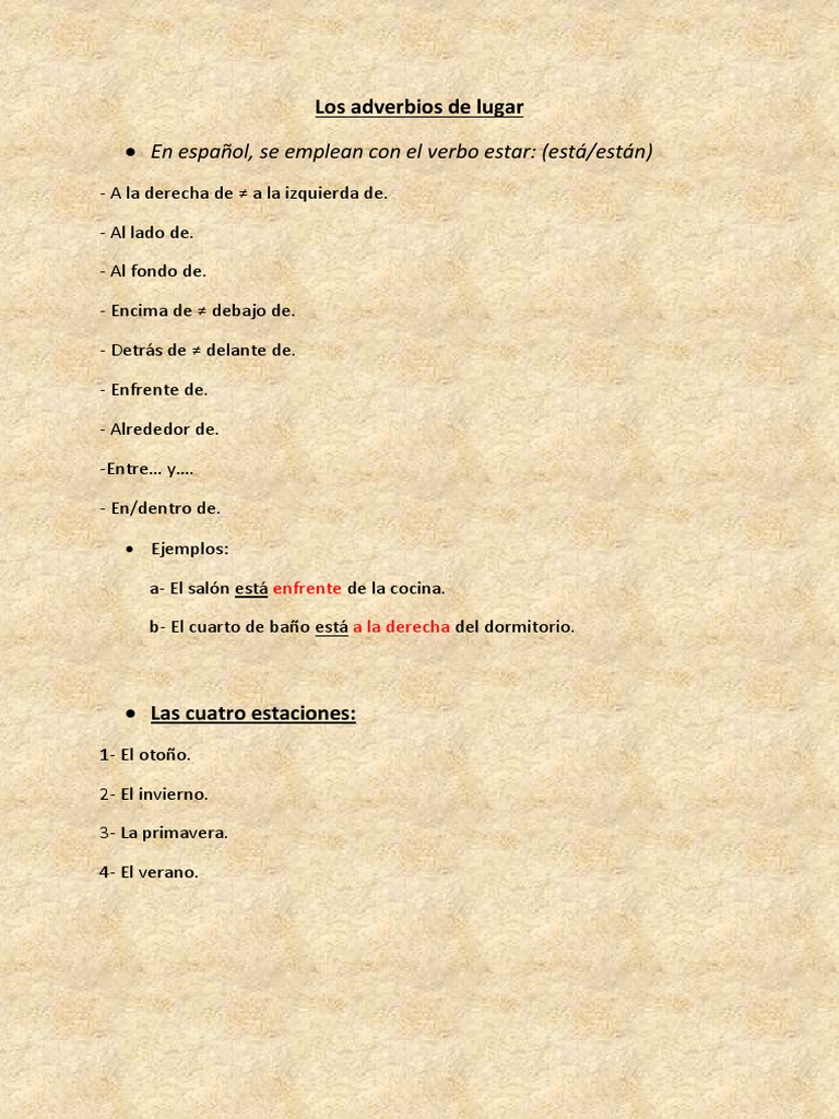Los Adverbios de Lugar | PDF