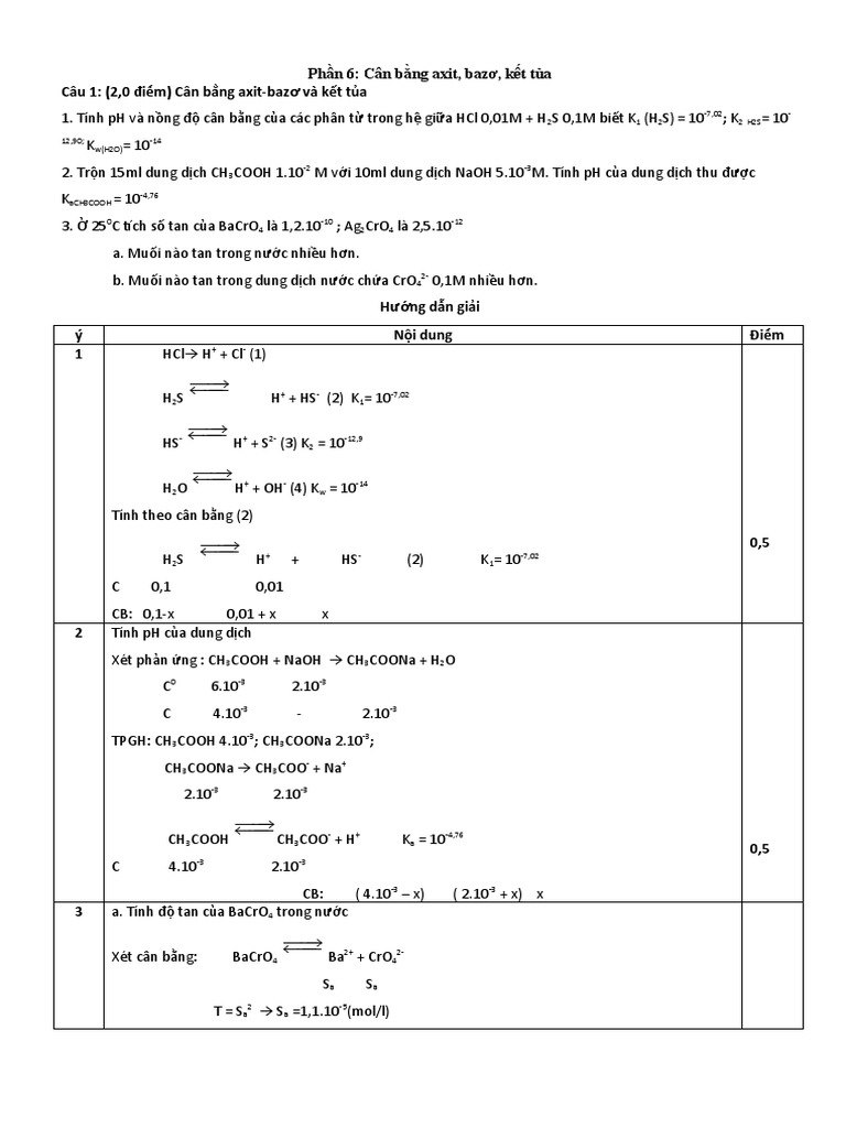 Phần 6 Cân bằng axit bazo kết tủa. | PDF