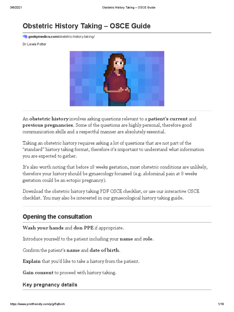 Obstetric History Taking OSCE Guide | PDF | Miscarriage | Pregnancy