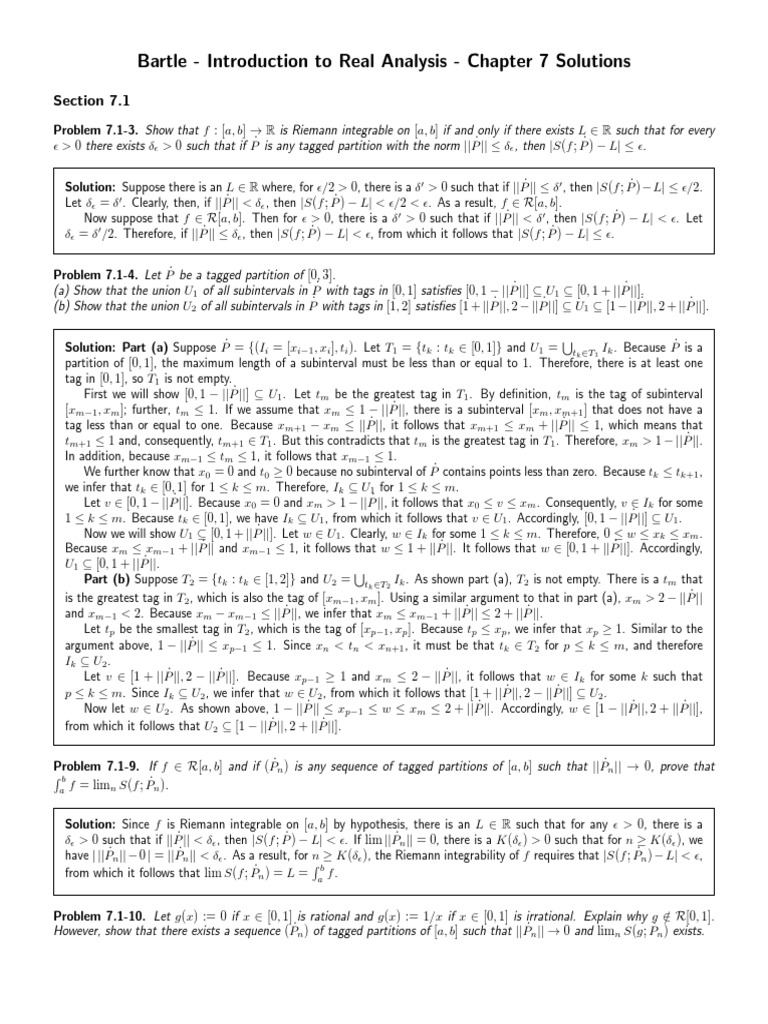 Bartle - Introduction To Real Analysis - Chapter 7 Solutions | PDF | Mathematical Analysis ...