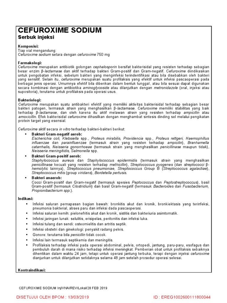 PI Cefuroxime Sodium Serbuk Injeksi 750mg | PDF