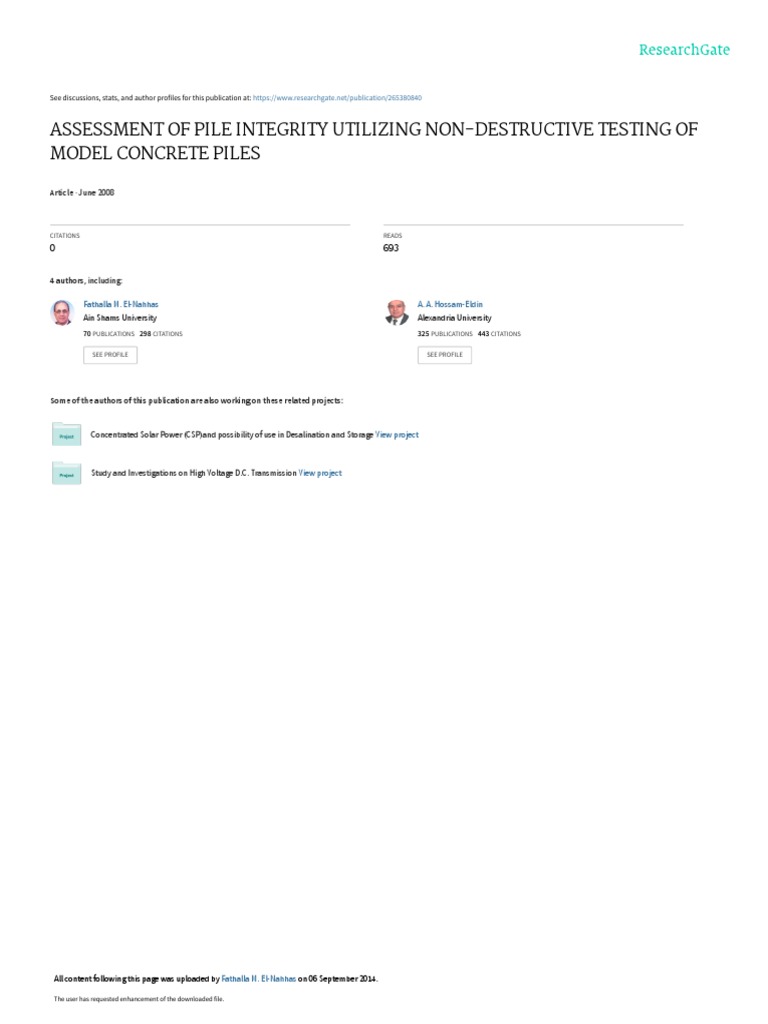 Assessment of Pile Integrity Utilizing Non-Destructive Testing of Model ...