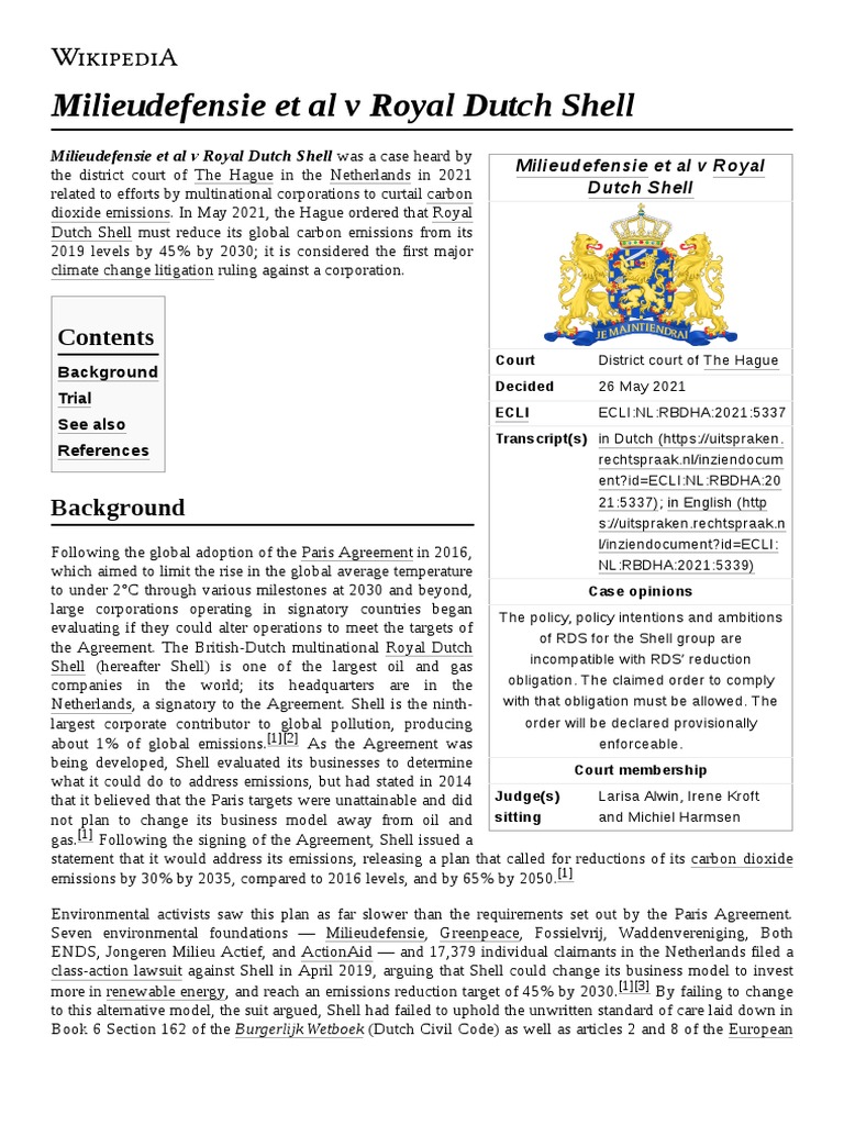 Milieudefensie Et Al V Royal Dutch Shell | PDF | Royal Dutch Shell ...
