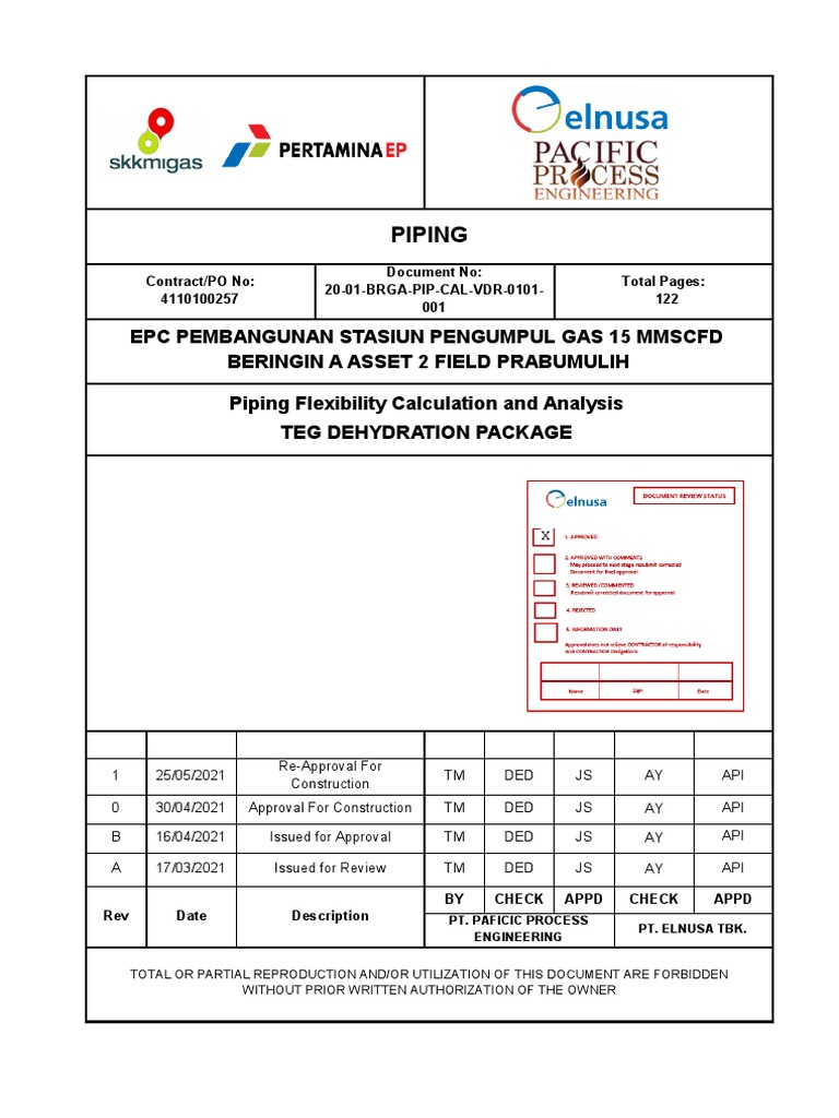20 01 BRGA PIP CAL VDR 0101 001 - Piping Flexibility Calculation and Analysis - R1 AFC (APPROVED ...