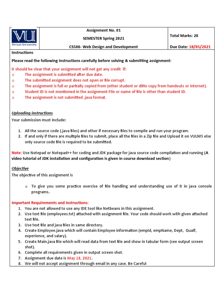 Spring 2021 - CS506 - 1 | PDF | Java (Programming Language) | Text File Spring 2021 - CS506 - 1 | PDF | Java (Programming Language) | Text File