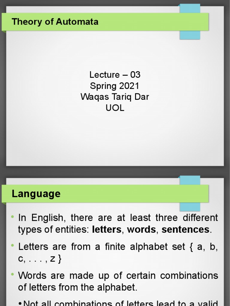 Theory of Automata: Lecture - 03 Spring 2021 Waqas Tariq Dar UOL | PDF | String (Computer ...