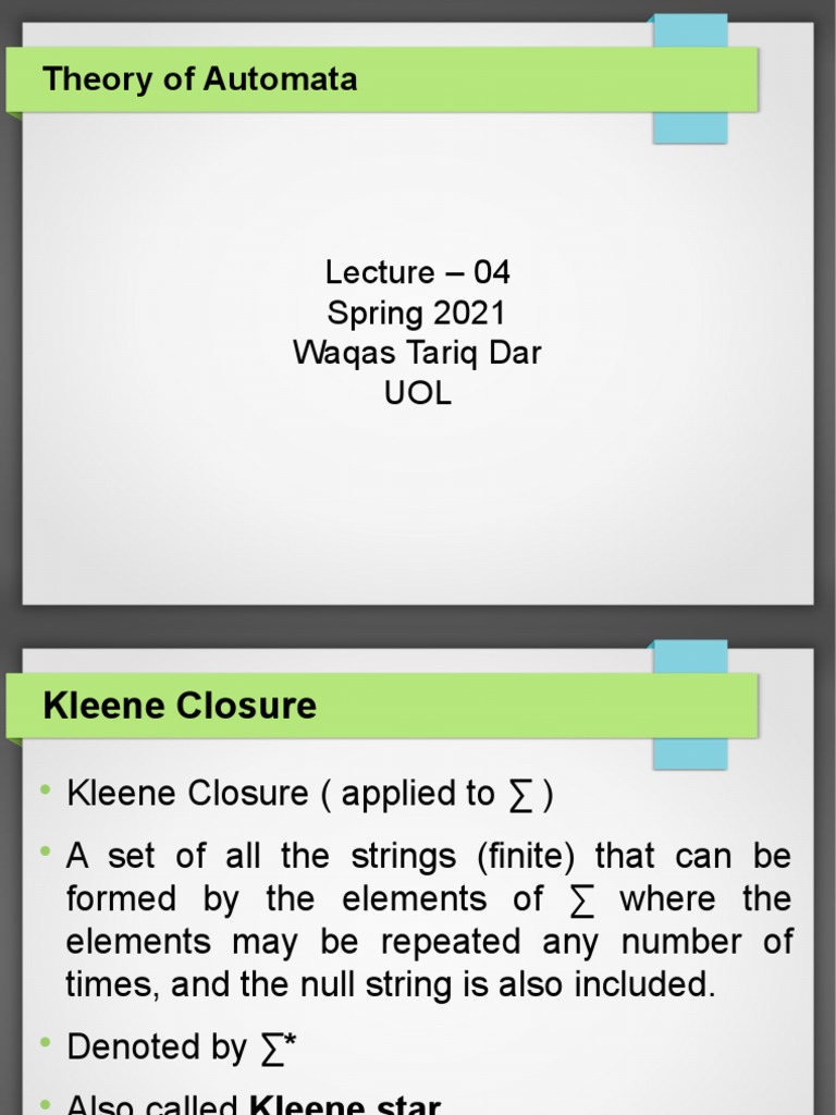 Theory of Automata: Lecture - 04 Spring 2021 Waqas Tariq Dar UOL | PDF | String (Computer ...